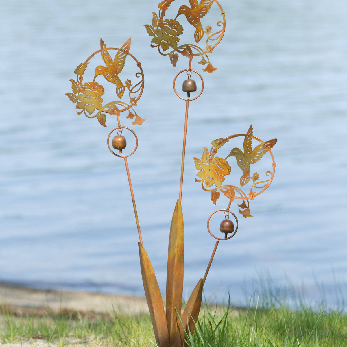 Triple Hummingbird and Lily Garden Stake