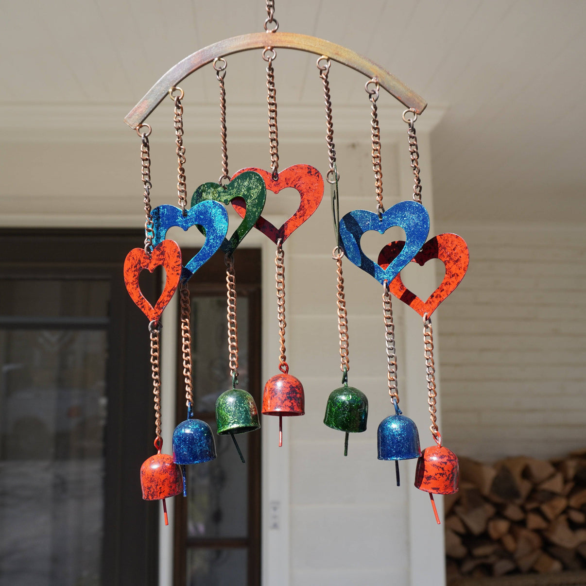 Multicolor Hearts on Arch Wind Chime – Happy Gardens