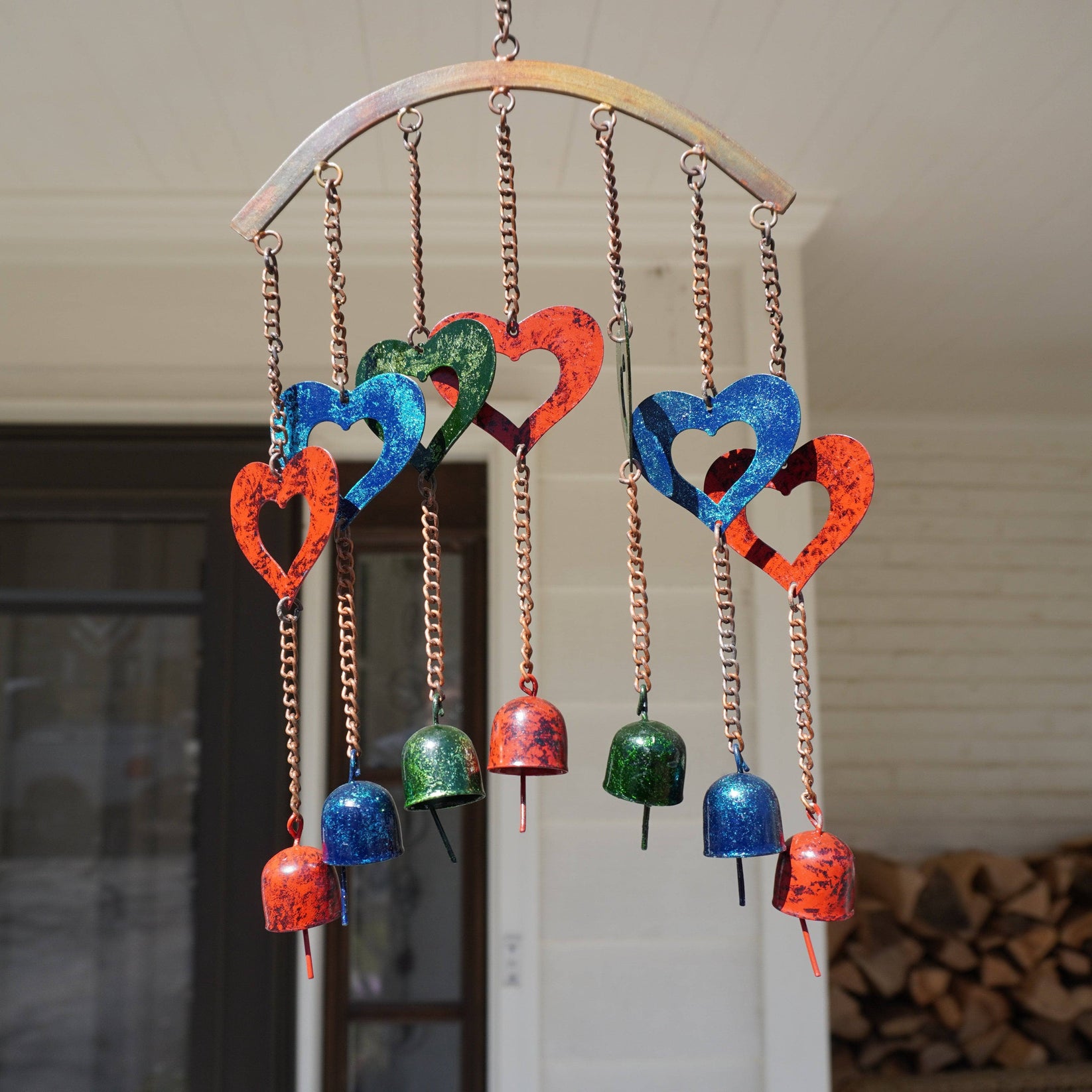 Multicolor Hearts on Arch Wind Chime – Happy Gardens