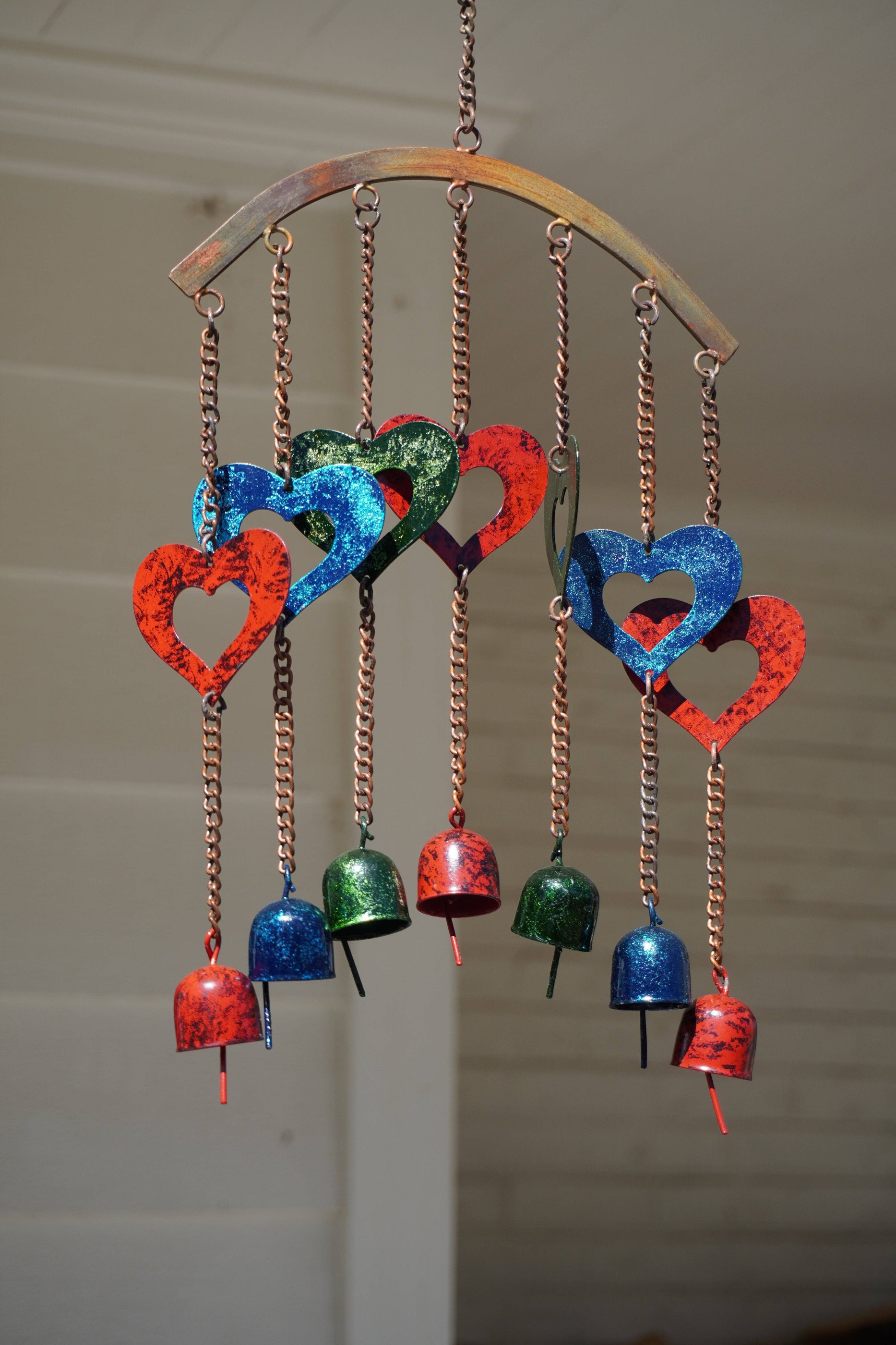 Multicolor Hearts on Arch Wind Chime