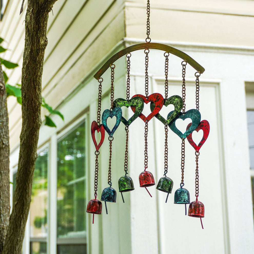 Multicolor Hearts on Arch Wind Chime – Happy Gardens