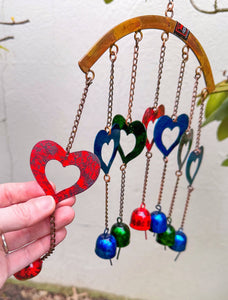 Multicolor Hearts on Arch Wind Chime