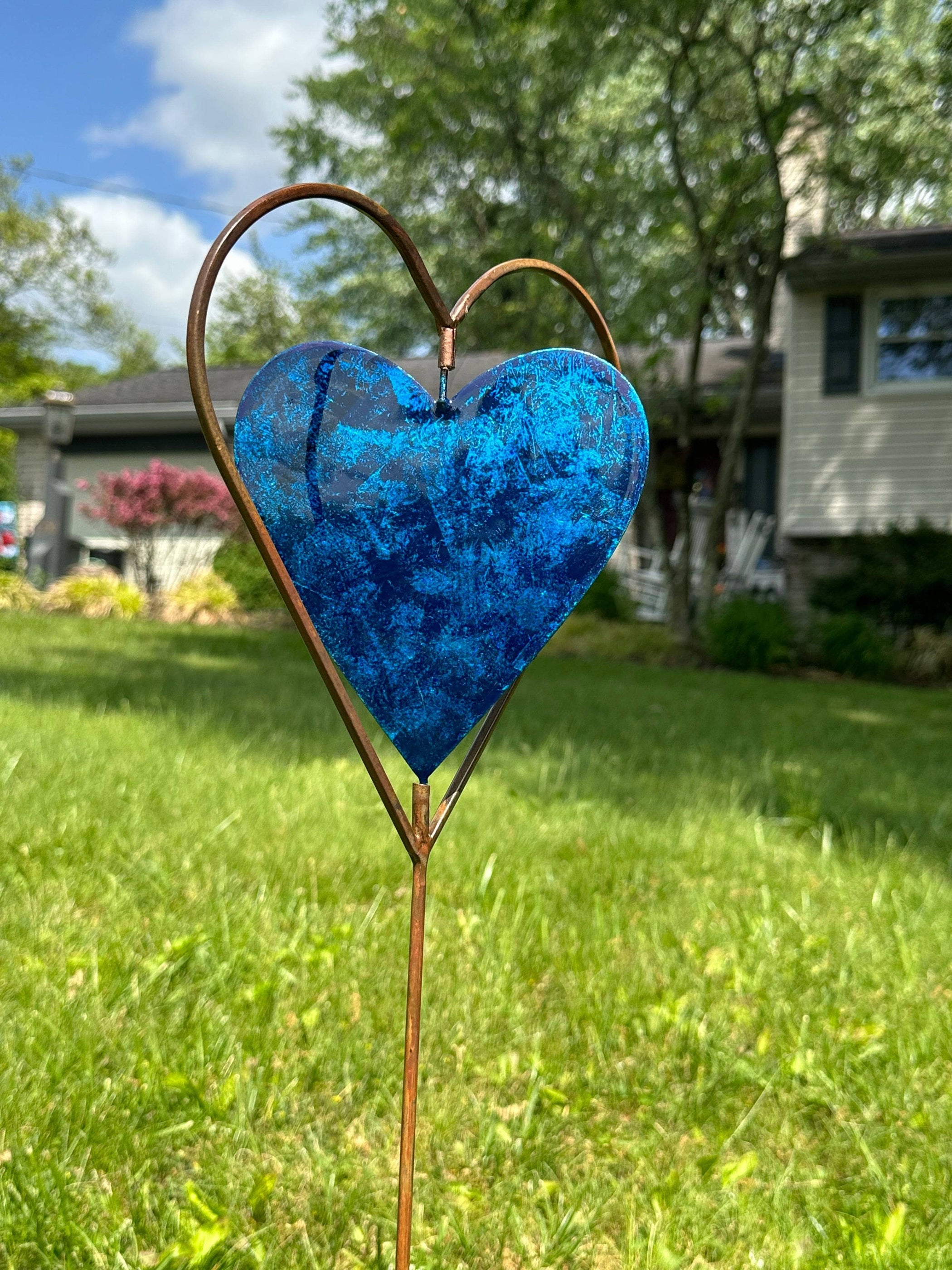 Garden Stake - Blue Heart Disc