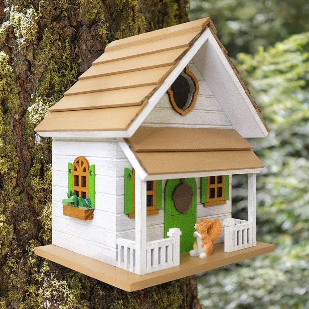 Squirrel Cottage Birdhouse - White – Happy Gardens