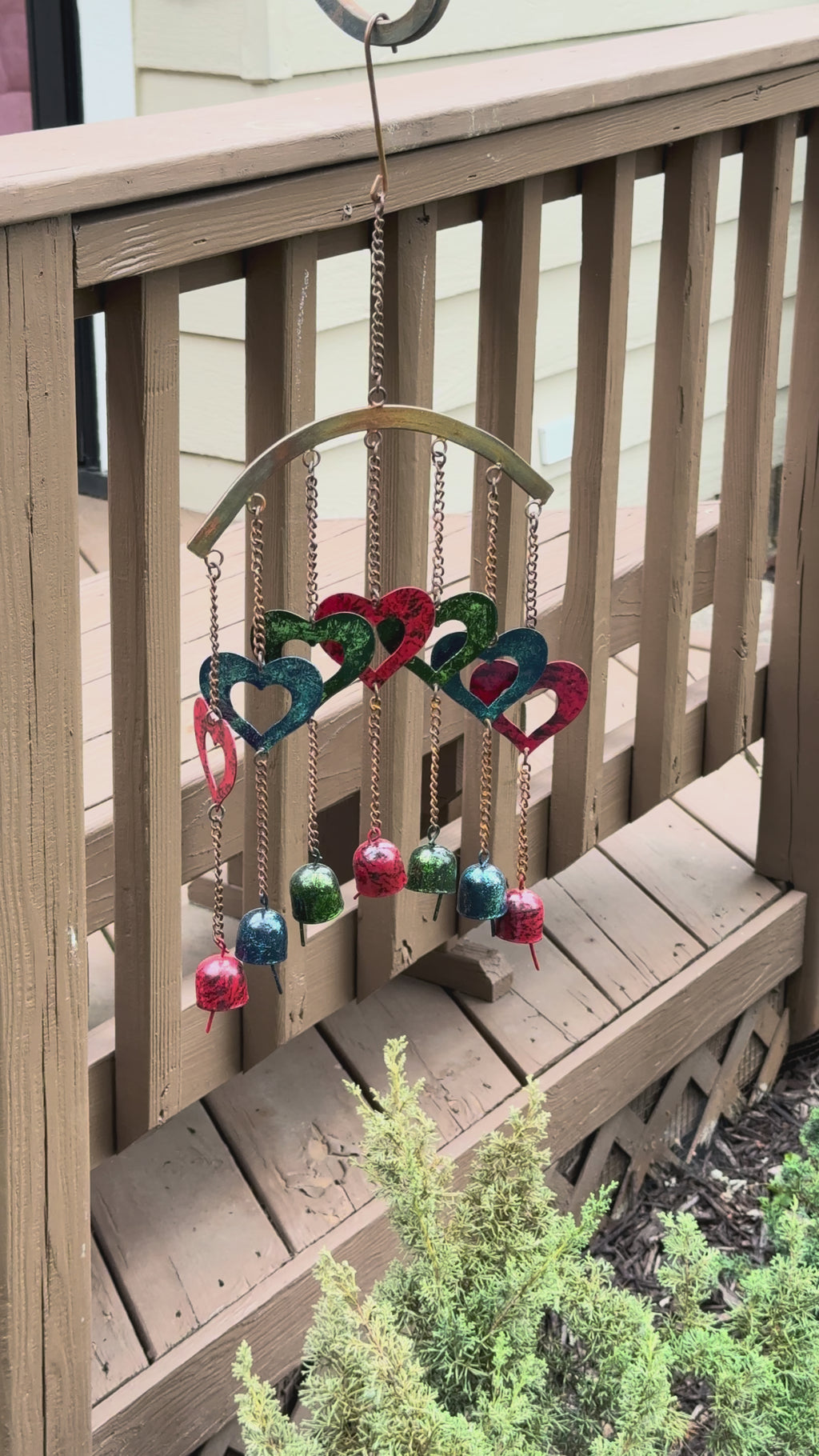 Multicolor Hearts on Arch Wind Chime