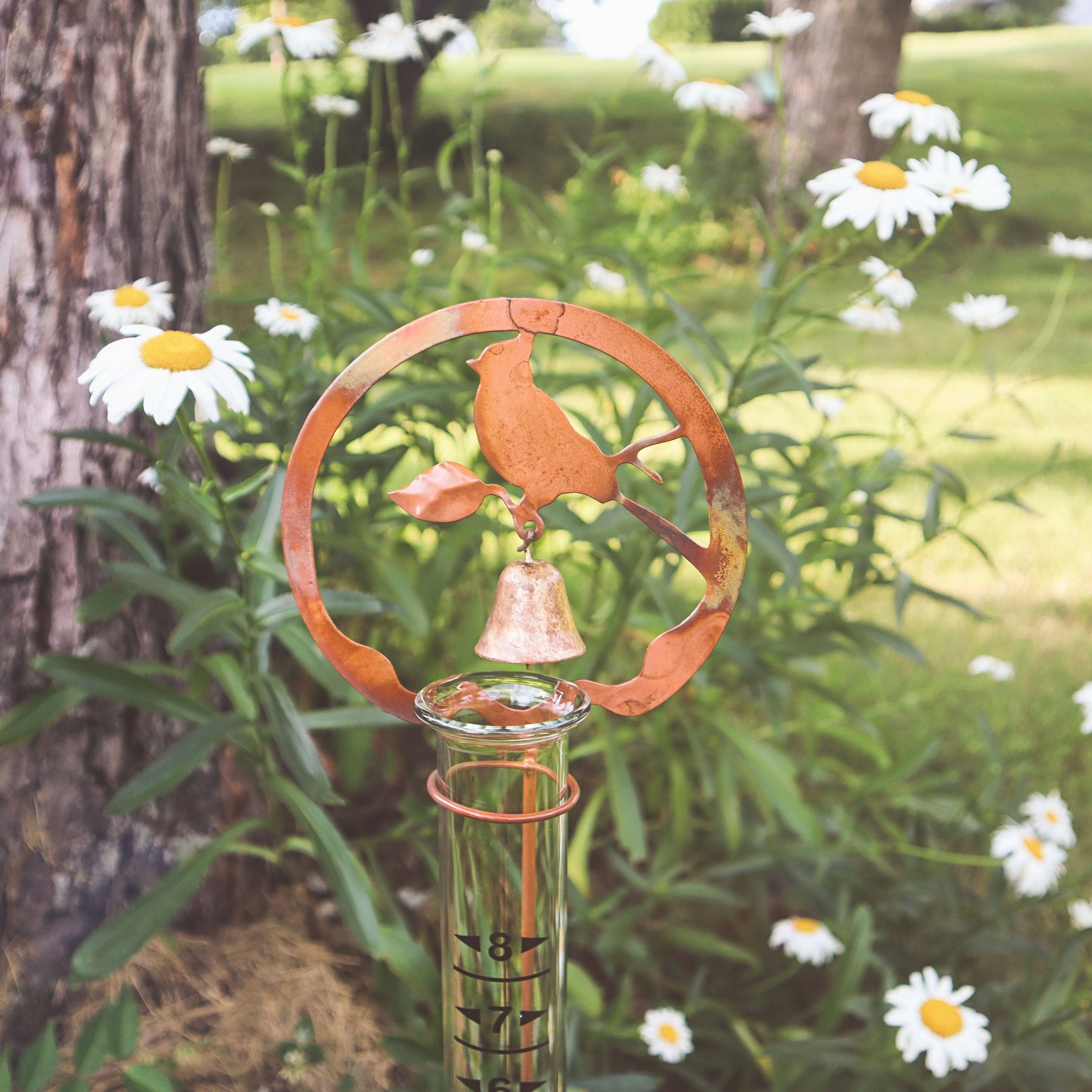 Rain Gauge Stake - Flamed Bird