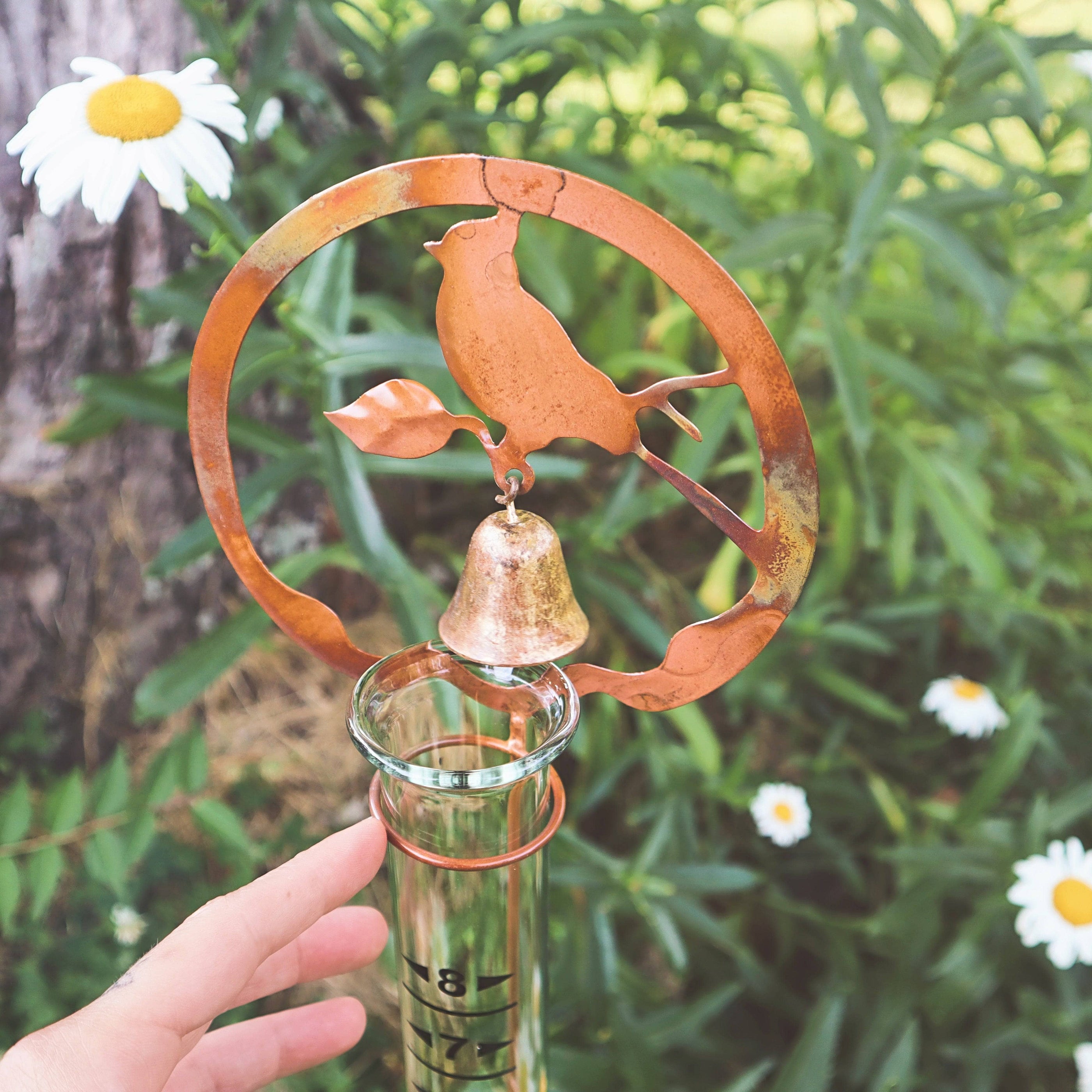 Rain Gauge Stake - Flamed Bird