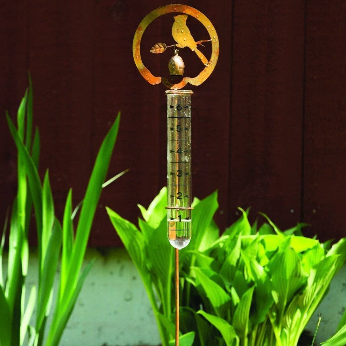 Rain Gauge Stake - Flamed Bird