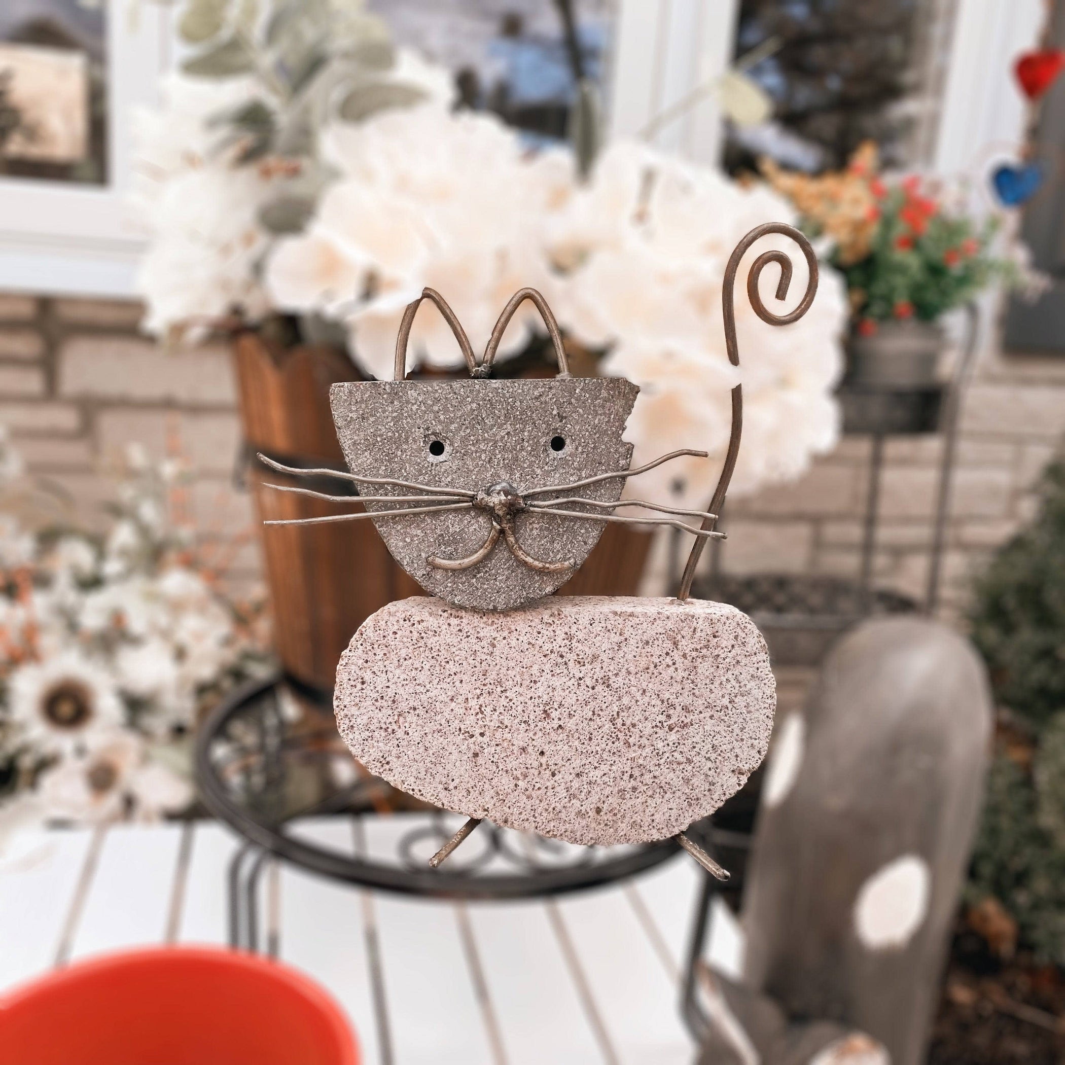 Cat River Stone Critter Garden Statue