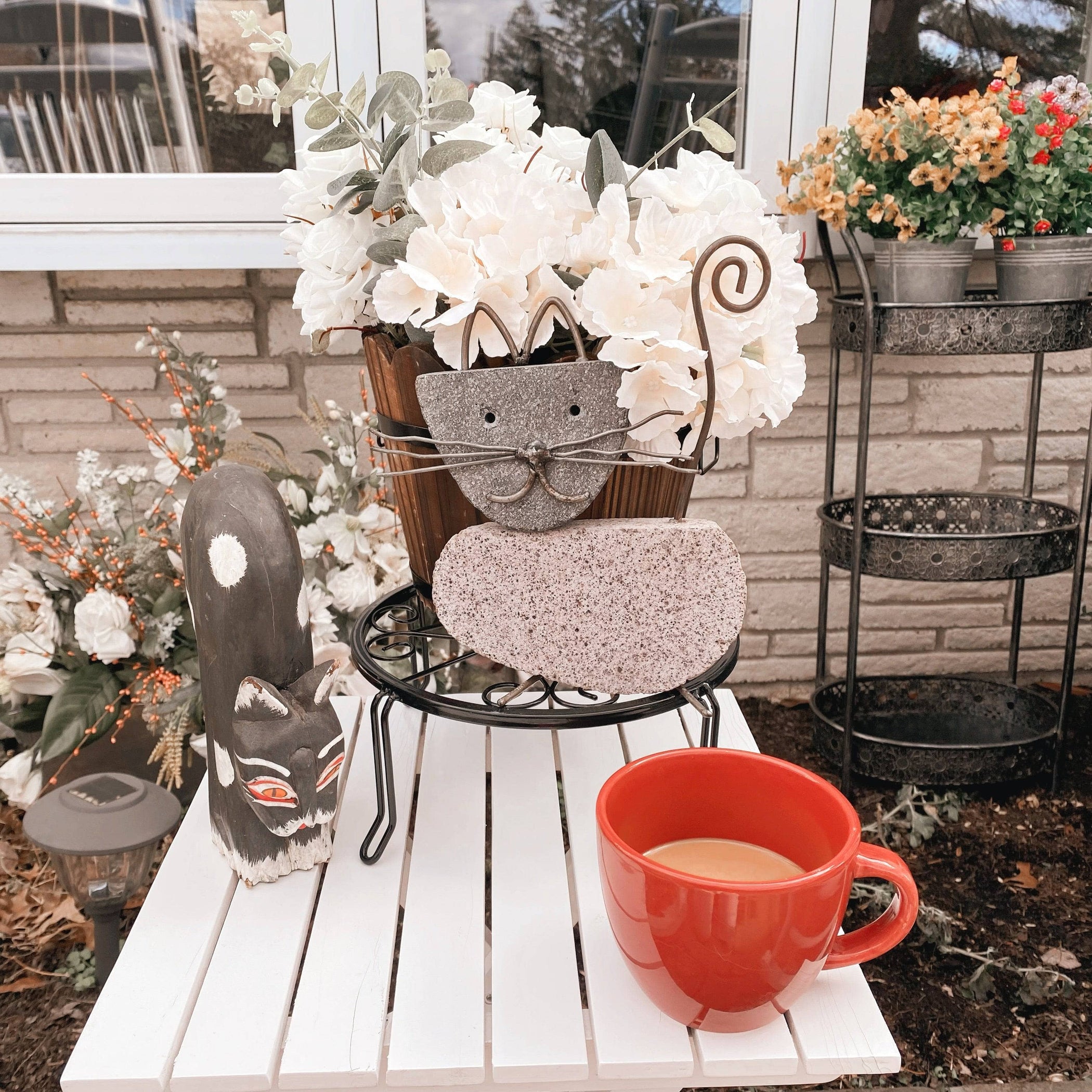 Cat River Stone Critter Garden Statue