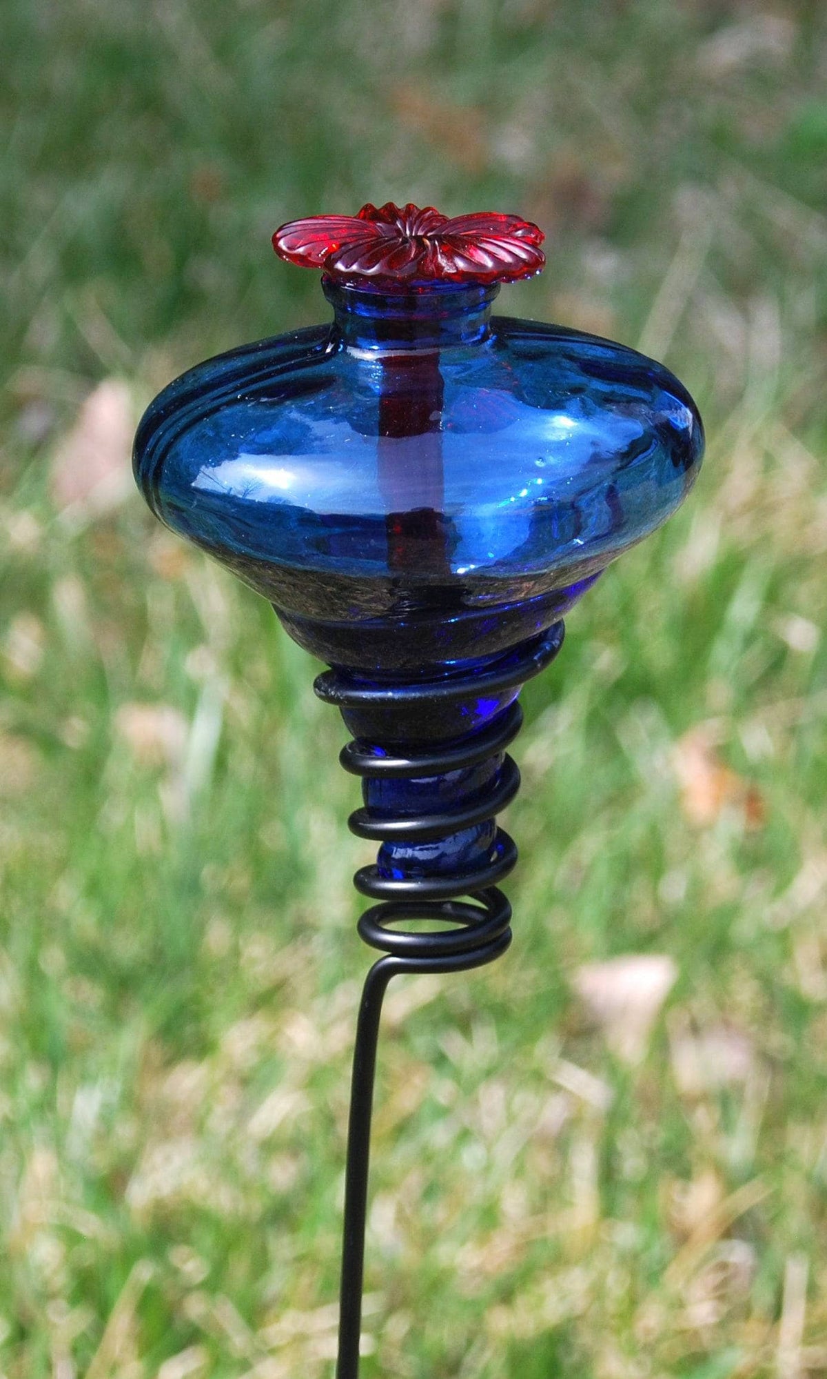 Blue Hummingbird Feeder With Stake