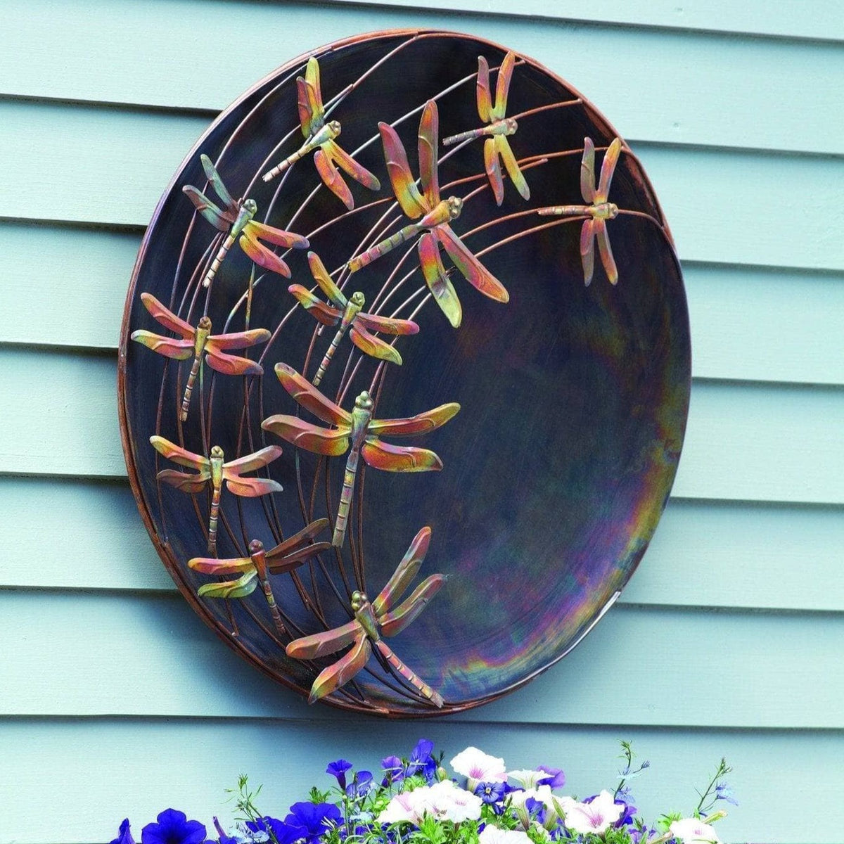 23" Flamed Raised Dragonflies Wall Disc
