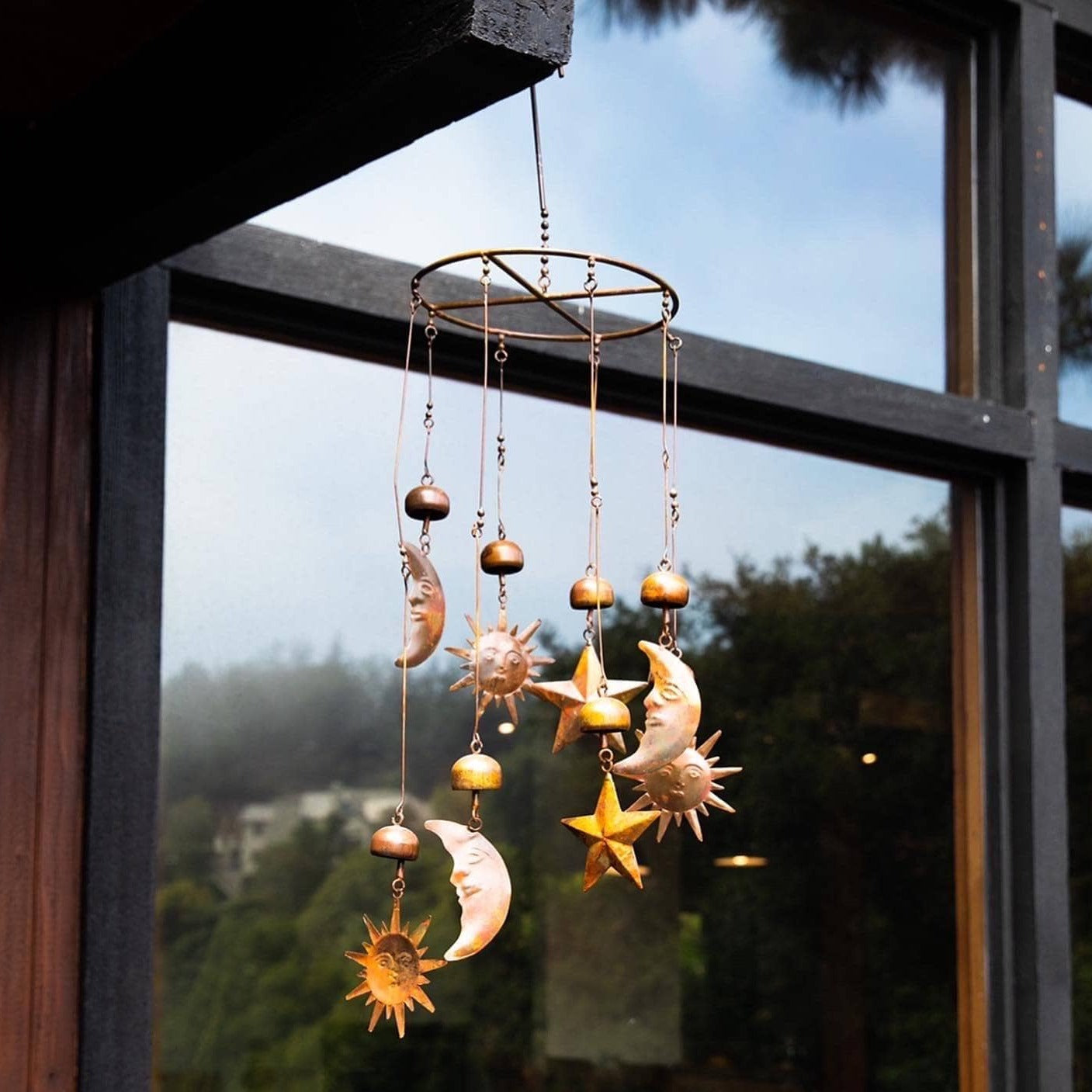 Flamed Sun, Moon, Stars Mobile Wind Chime